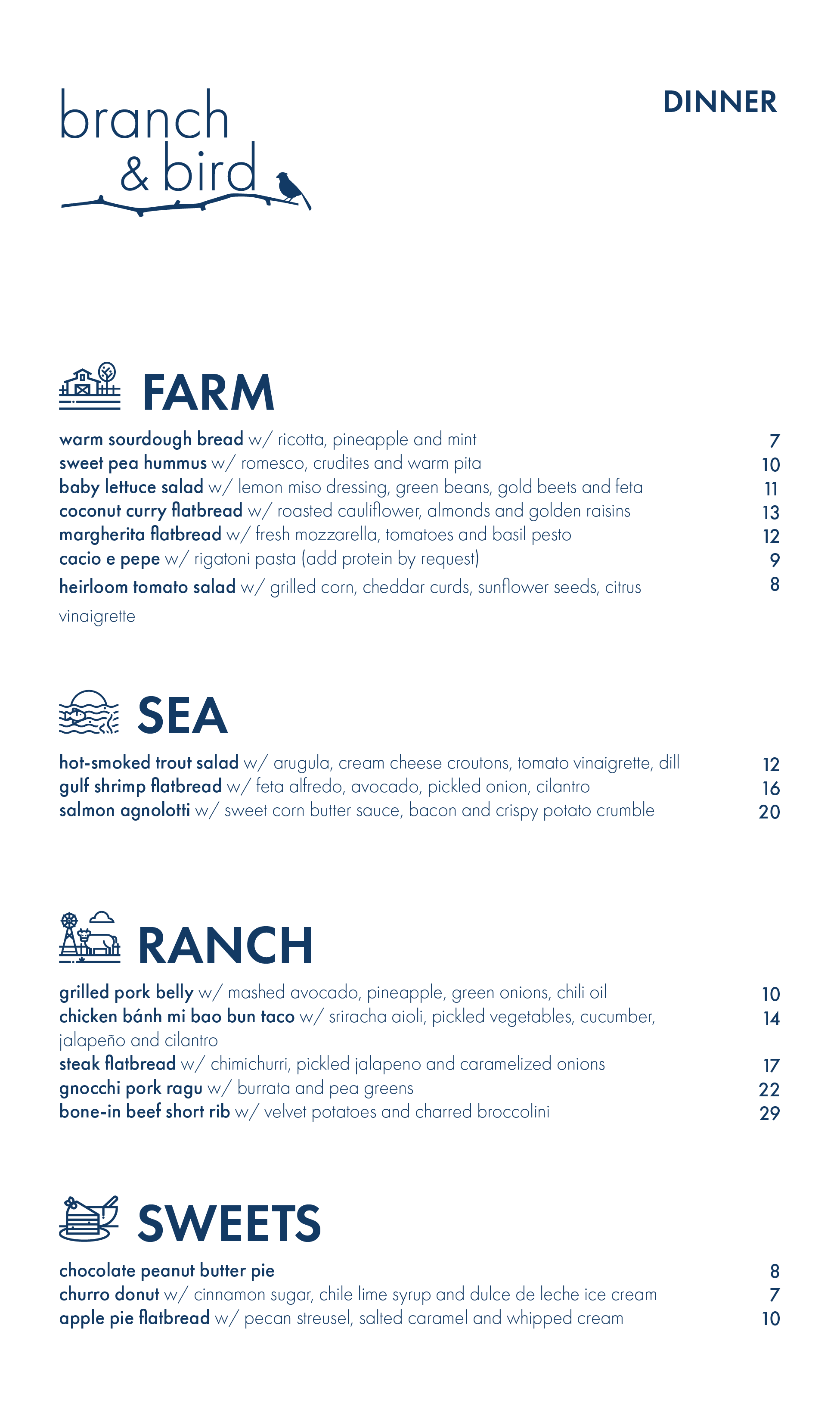 Menus – Branch & Bird