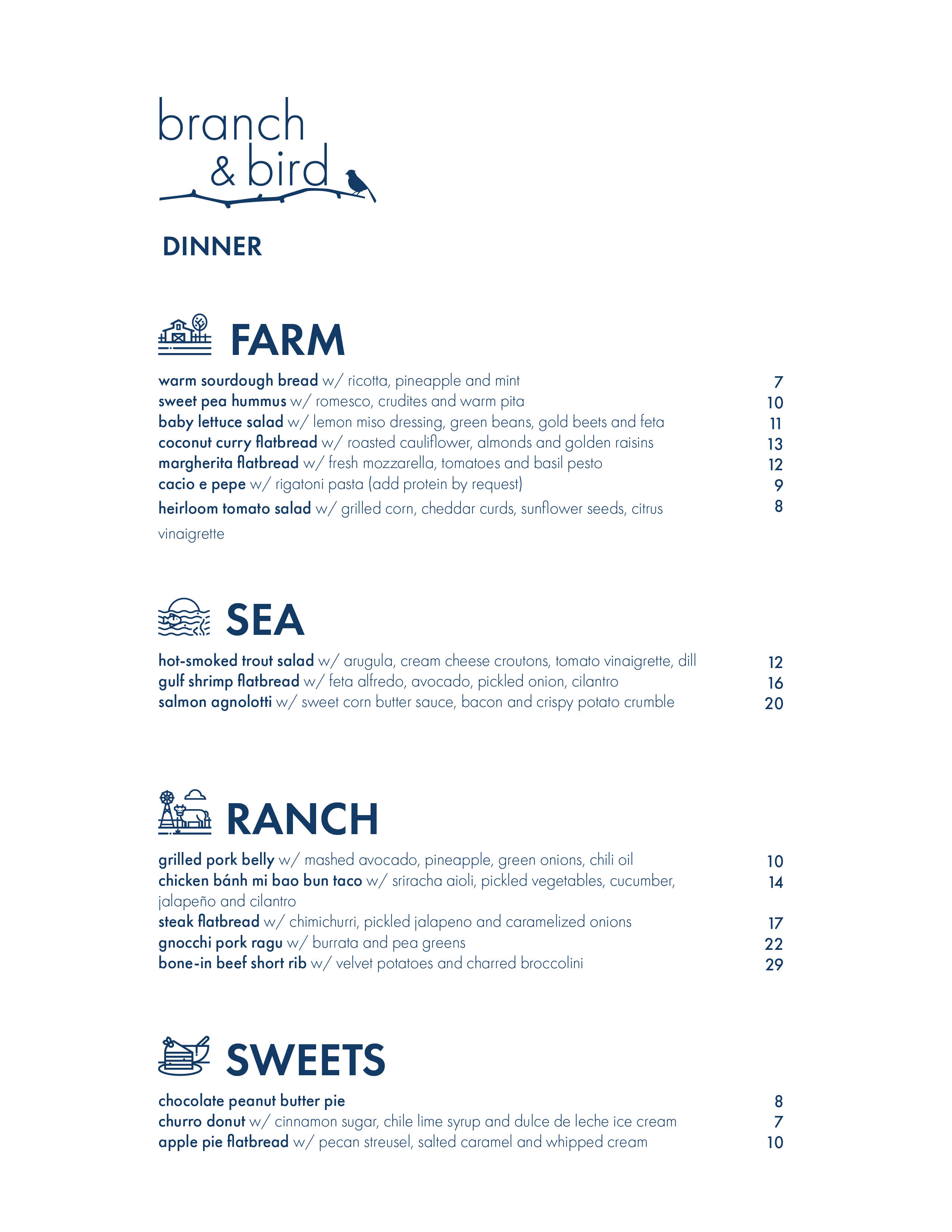 Menus – Branch & Bird