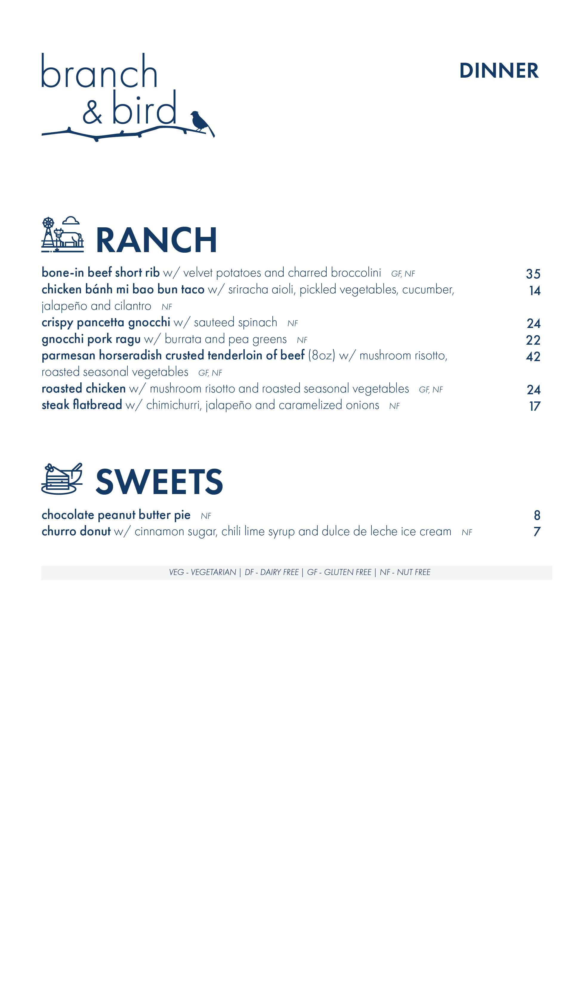 Menus – Branch & Bird