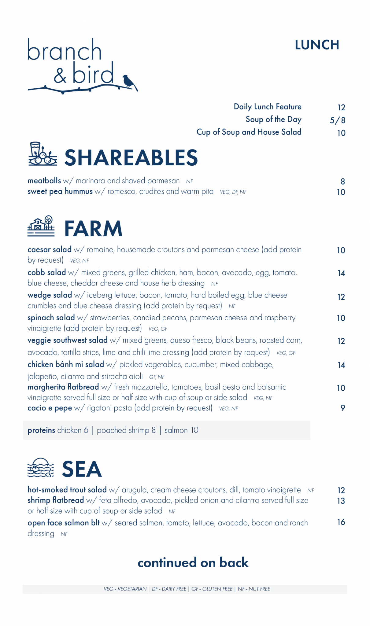 Menus – Branch & Bird