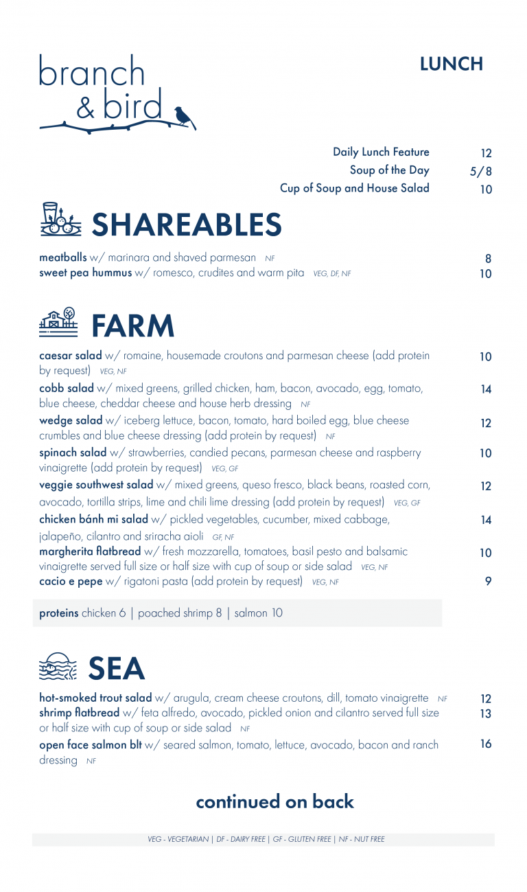 Menus – Branch & Bird